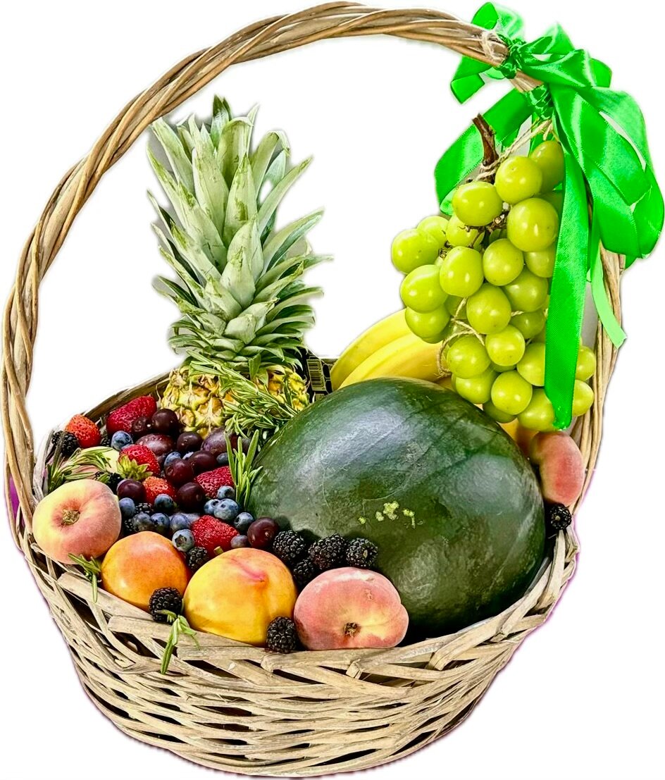 Корзина с фруктами №5 (арбуз, виноград, ананас, персики и др)