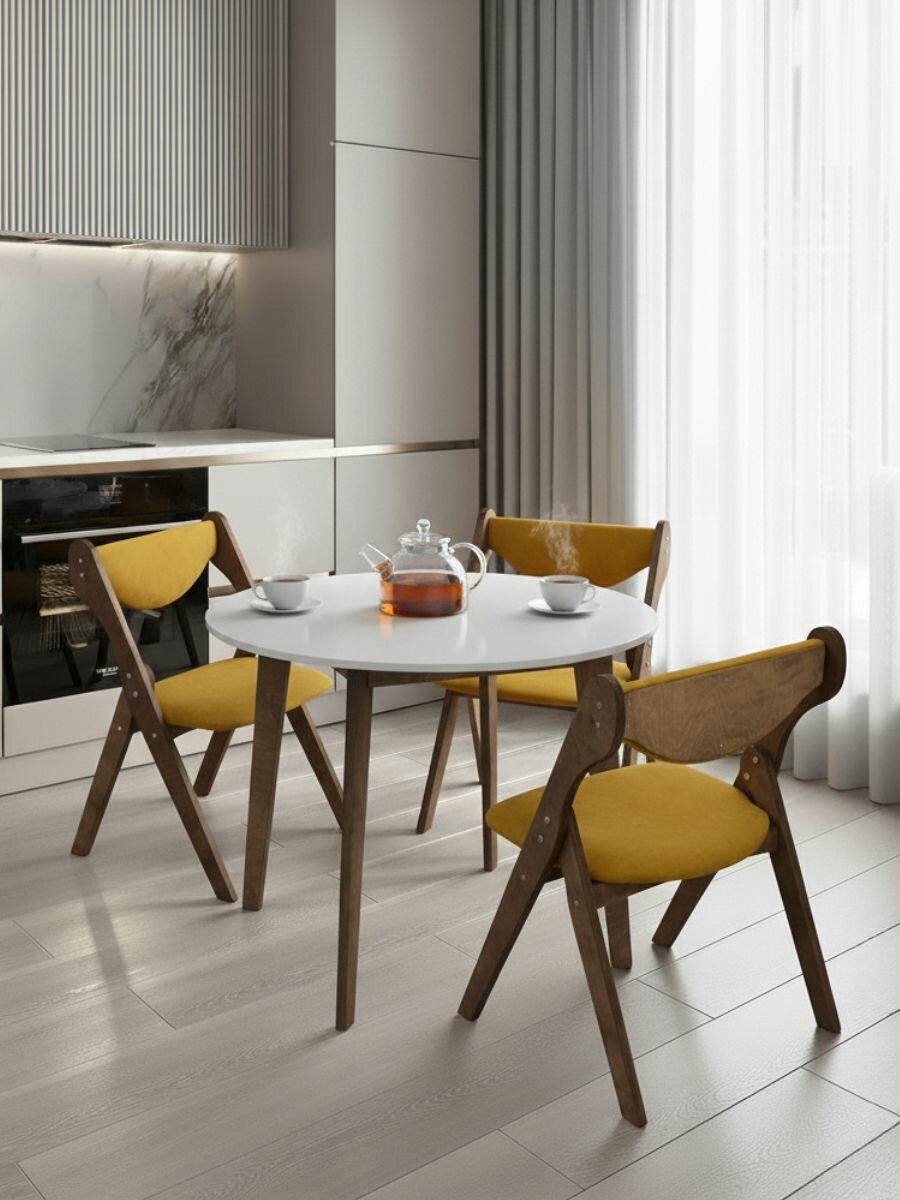 Набор стульев для кухни и гостиной со спинкой мягкие, деревянные кресла / 3 штуки