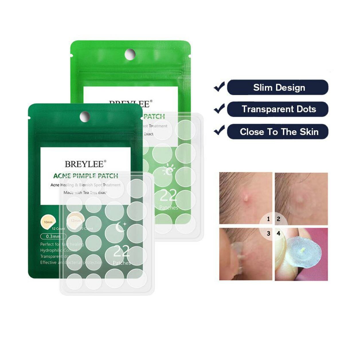 BREYLEE 22 патчи наклейки от прыщей - Пластырь от прыщей дневной и ночной уход за кожей лица для невидимых пятен
