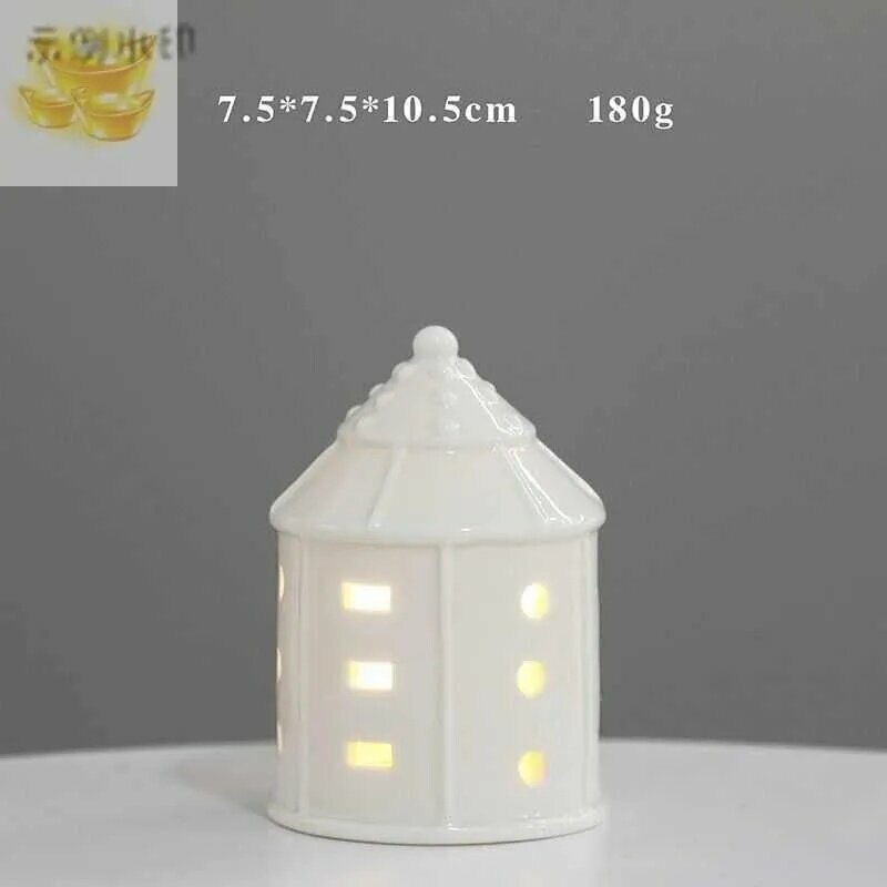 Домик с подсветкой декоративный фарфоровый из коллекции New Year Essential белый статуэтка новогодняя