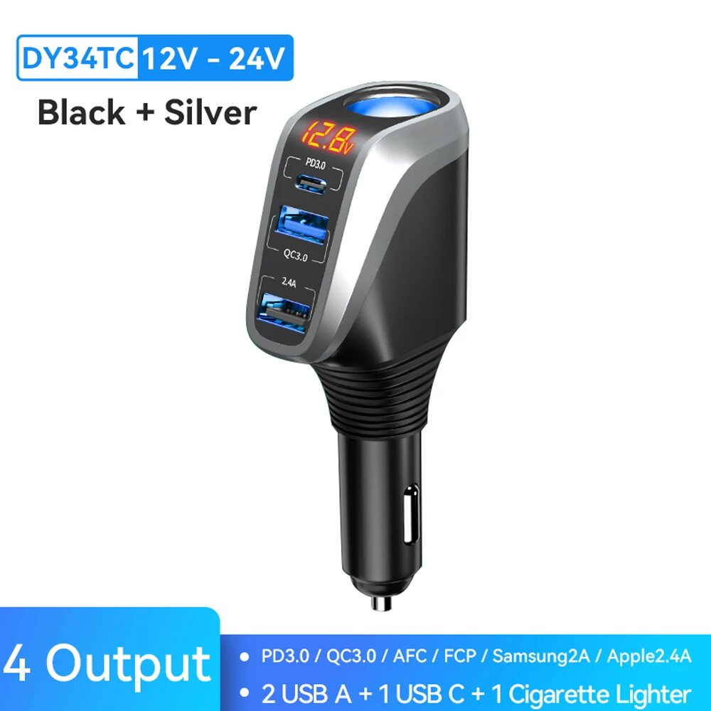 100 Вт USB Автомобильное зарядное устройство Быстрая зарядка QC3.0 QC4.0 PD3.0 SCP 4 в 1 Автомобильная супер быстрая зарядка для IPhone 12 13 Xiaomi Huawei Samsung