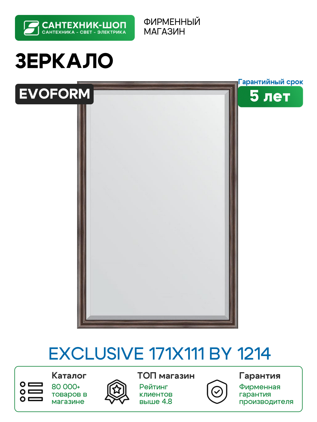 Зеркало Evoform Exclusive 171х111 BY 1214 с фацетом в багетной раме - Палисандр 62 мм стекло