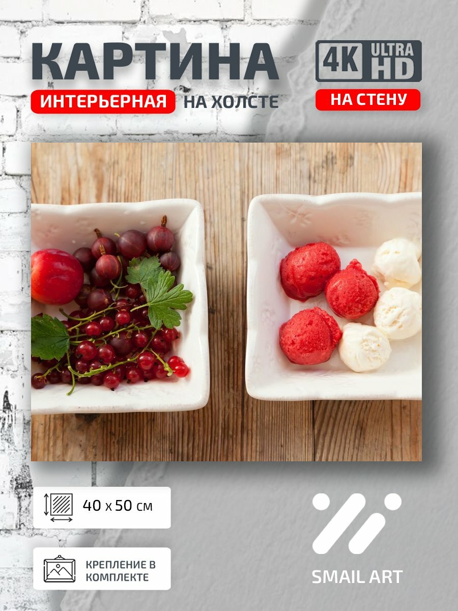 Картина на холсте интерьерная 40 на 50 на стену Тарелки Food для студии кулинария интерьер