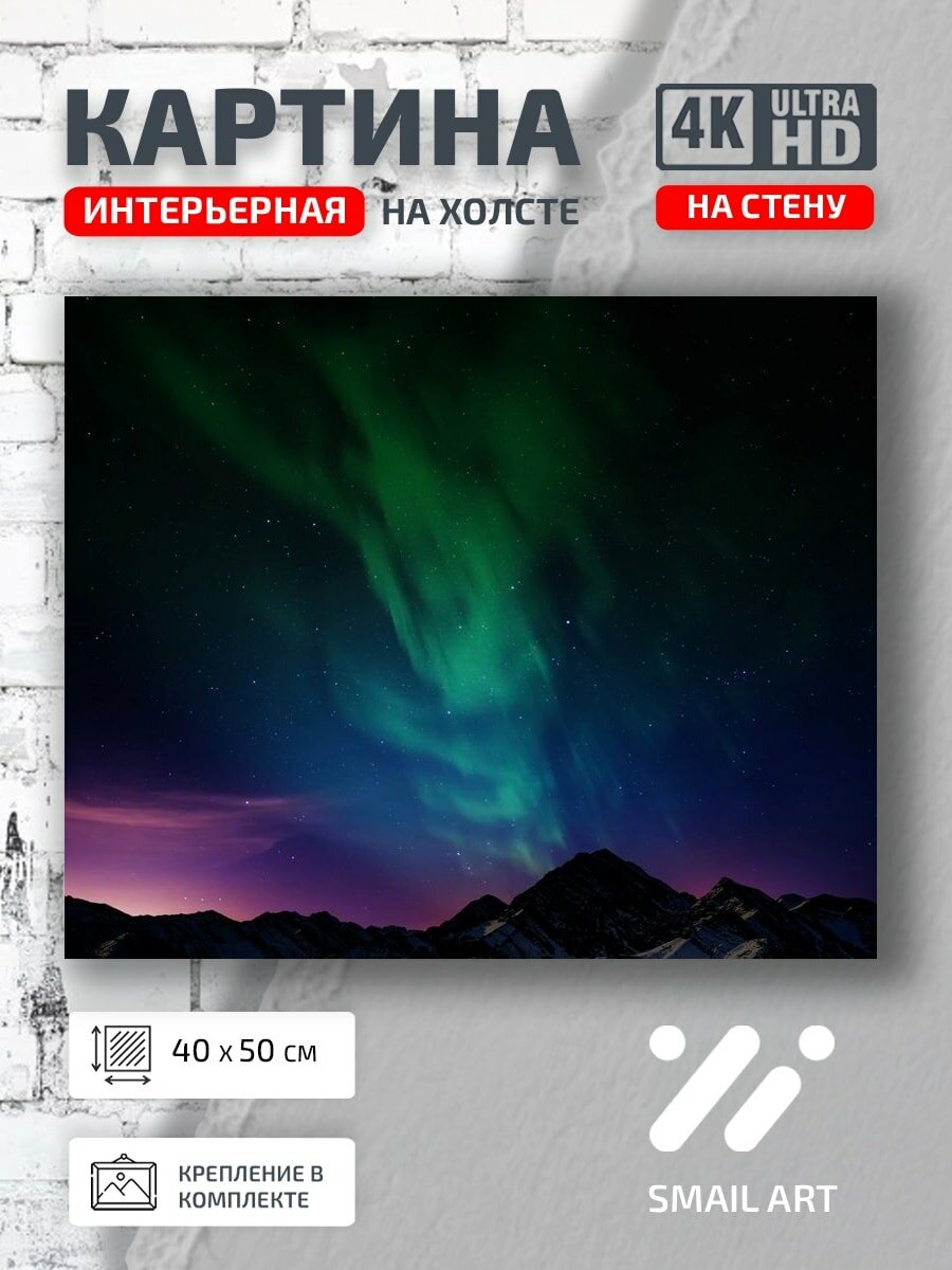 Картина на холсте интерьерная 40 на 50 на стену северное сияние для офиса пейзаж