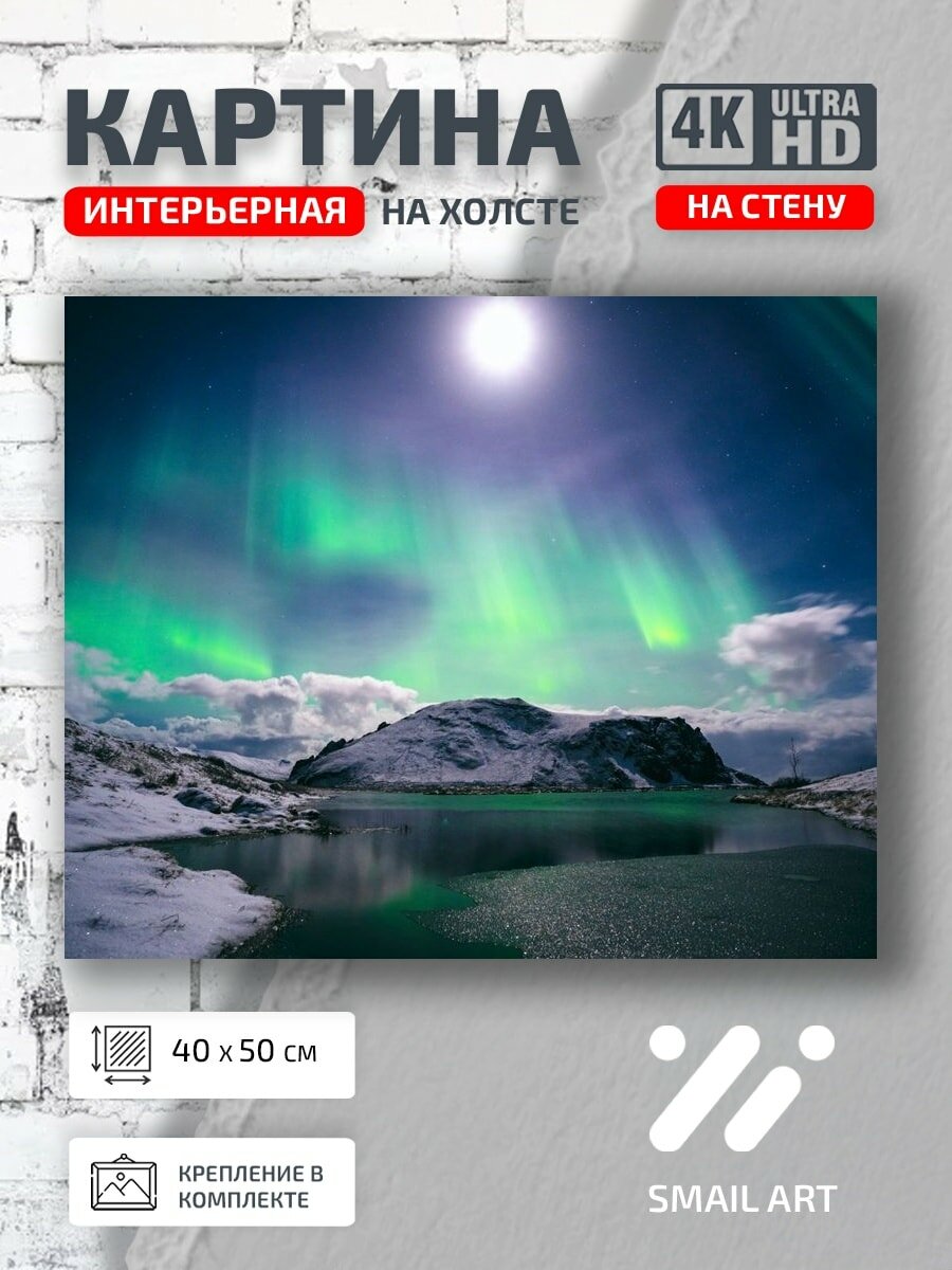 Картина на холсте интерьерная 40 на 50 на стену Aurora Borealis для кафе пейзаж