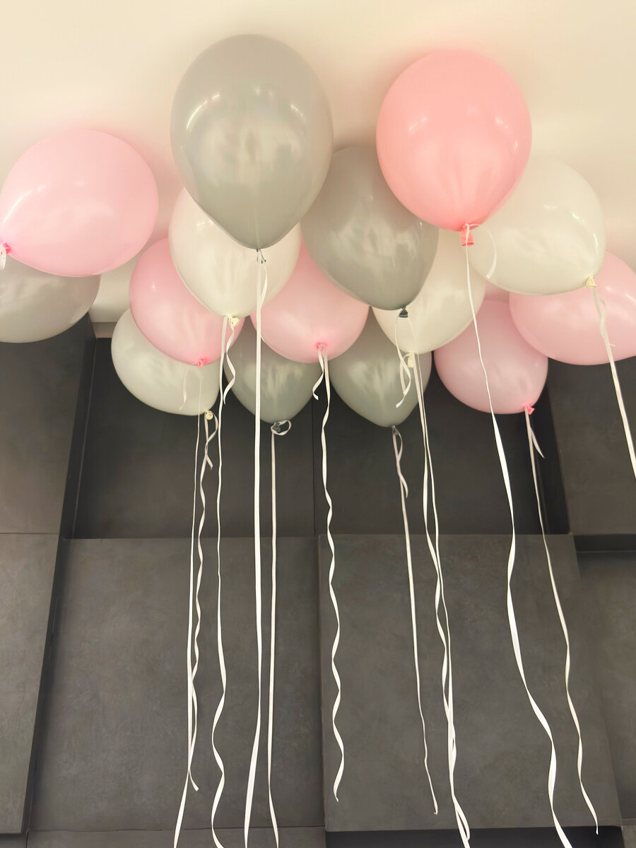 Воздушные шары под потолок, шарики под потолком 15 шт Pinterest серый, белый, розовый