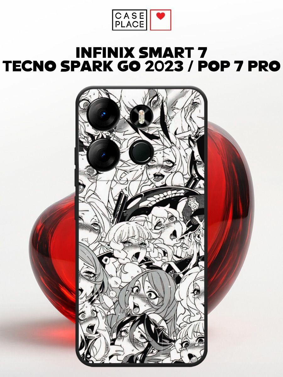 Черный матовый чехол на Tecno Spark Go 2023/Pop 7 Pro/Infinix Smart 7 / Текно Спарк Го 2023 с принтом Ахегао манга тян