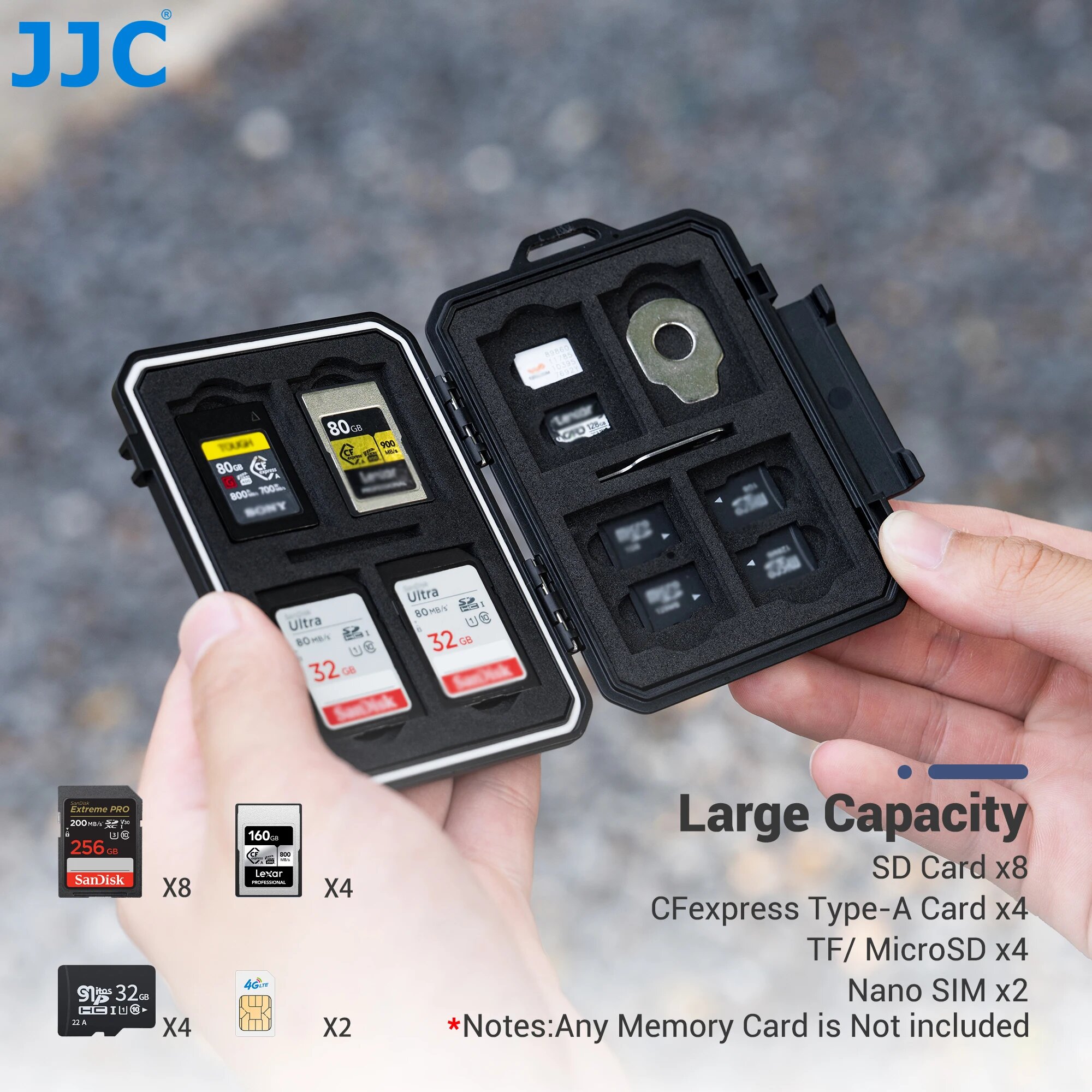 Чехол для карт памяти JJC на 8 SD, 4 CFexpress Type A и 4 microSD