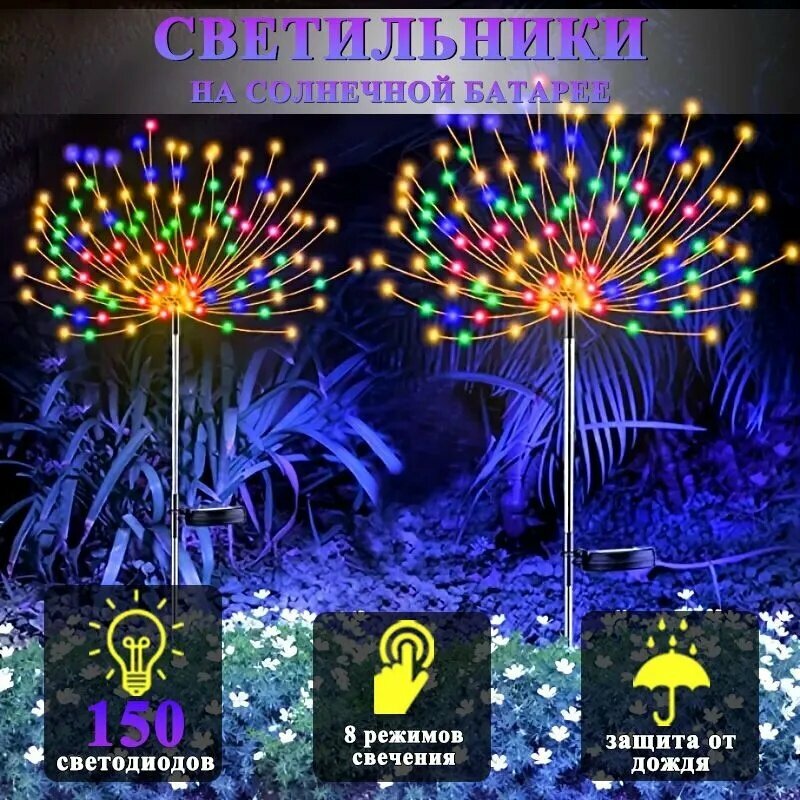 Электрогирлянда уличная Нить Светодиодная 150 ламп, 9.5 м, питание Солнечная батарея, 1 шт