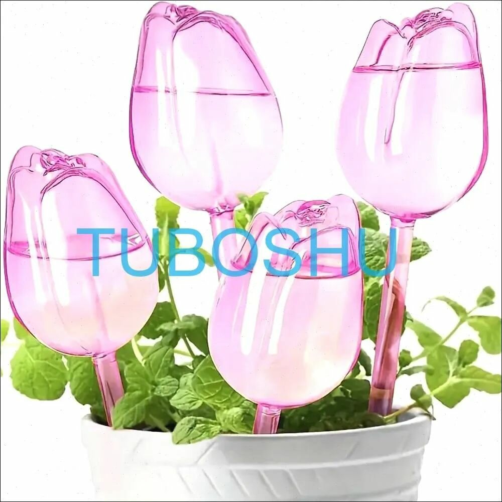 Автополив "Тюльпан", ПВХ, розовый, в виде луковицы, 1л, 24см, 4шт