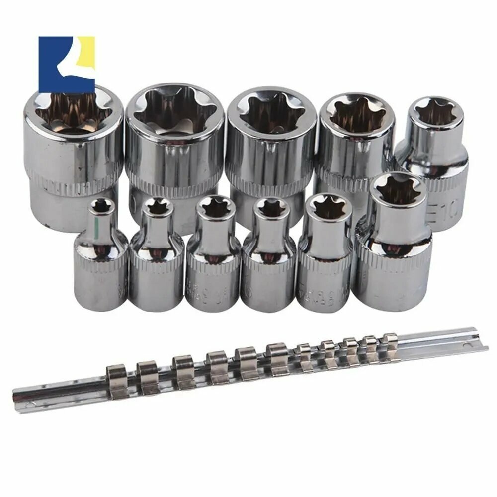 (MMEEYYR))Набор женских головок E-TORX Star с рейкой 11 шт. Набор внешних E4 - E20 торцевых из легированной стали
