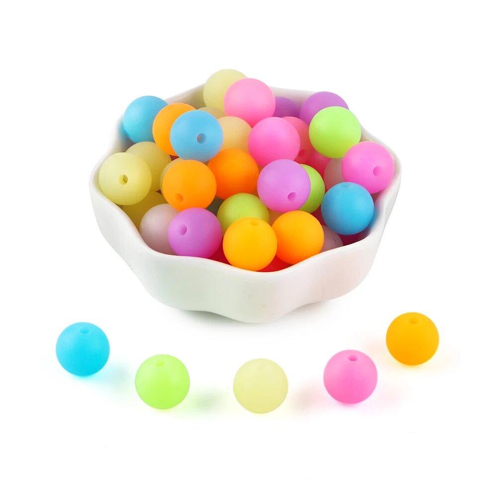 Силиконовые бусины светящиеся, 12 мм, mix color, 35 шт.