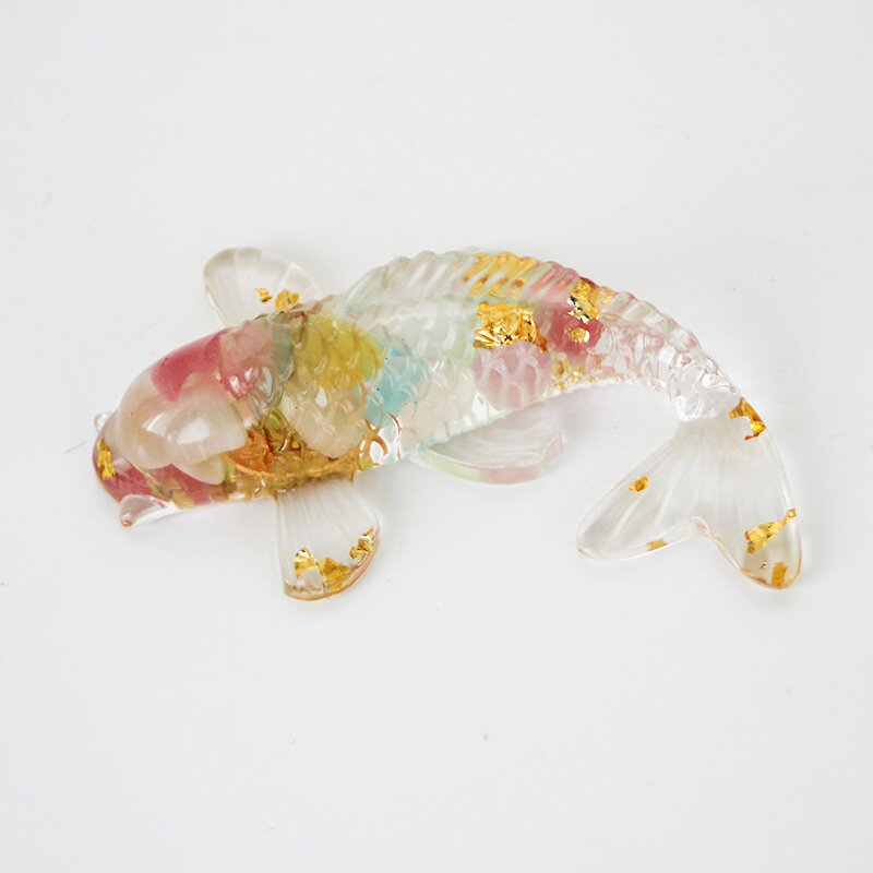 Натуральный кристалл, дробленый камень, золотая монета, эпоксидная смола, маленькая рыбка, форма кои, украшение, декор для офисного стола, подарок для автомобиля