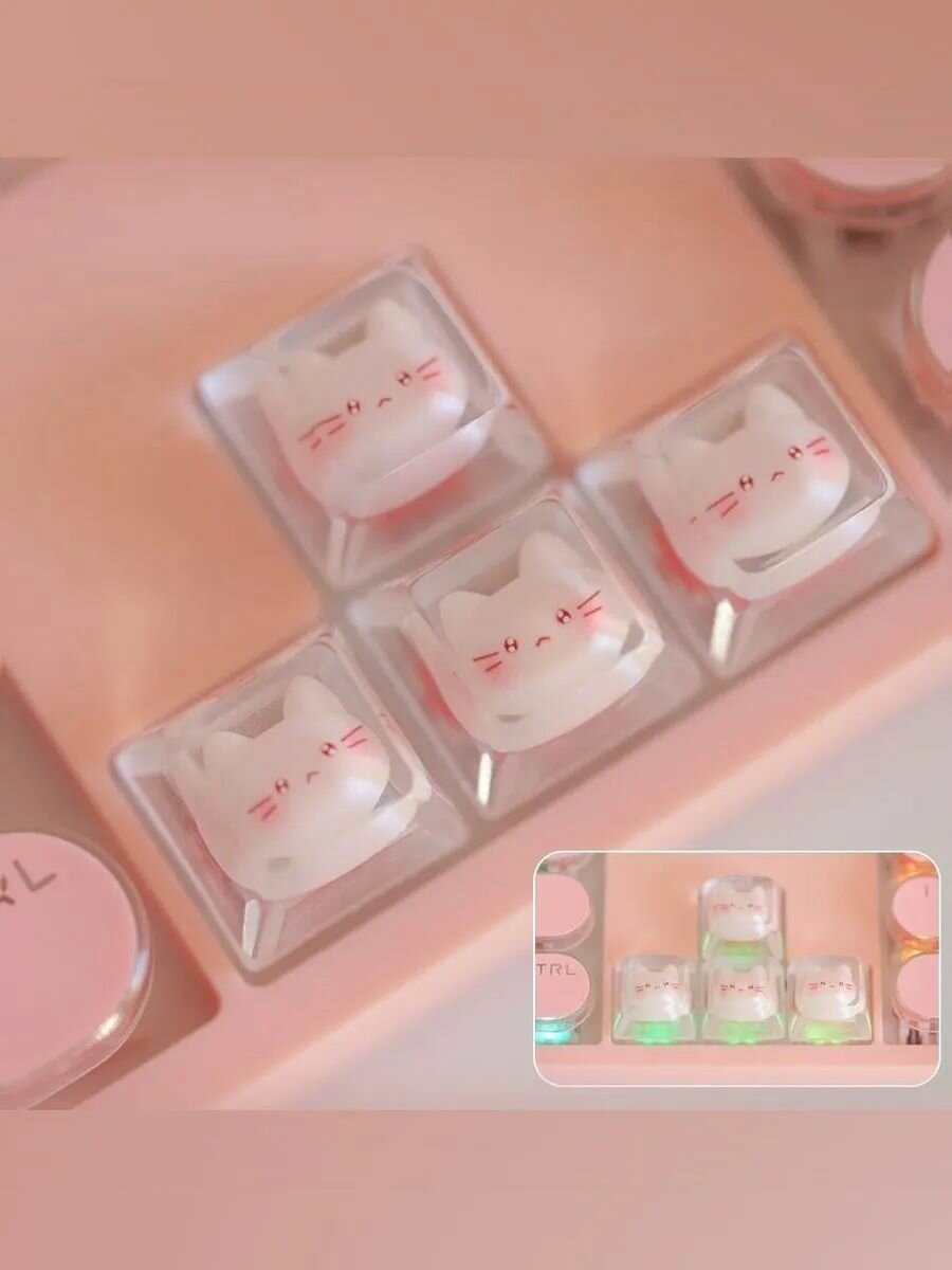 Кейкапы для механической клавиатуры Колпачки Artisan Клавиша "Розовая Кошка": 1U ESC, смола, подсветка, ручная работа, для MX Switch