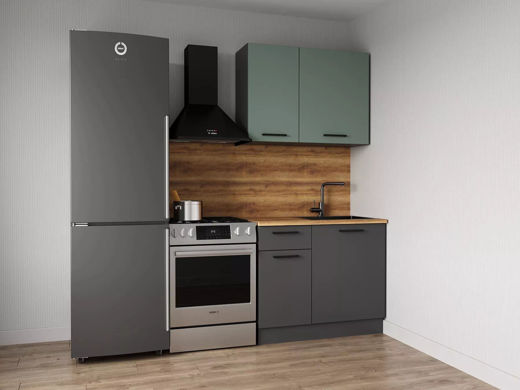 Кухонный гарнитур Sanvut Изумруд-1000 столешница 38мм, каркас ЛДСП, фасад ЛДСП, Антрацит/Муссон