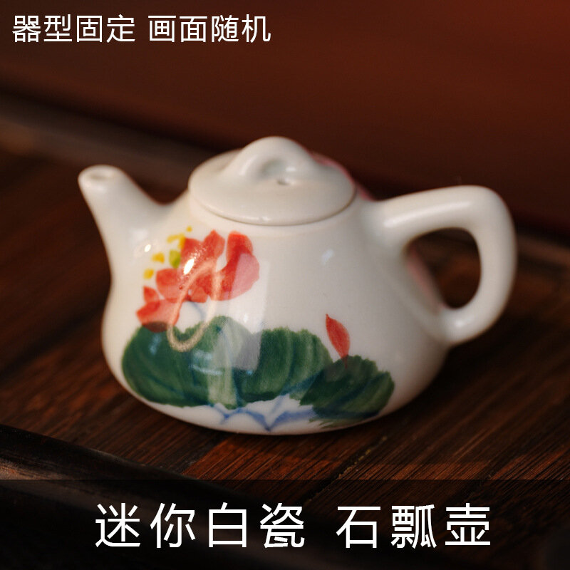 Цзиндэчжэньский керамический мини-чайник с ручной росписью, миниатюрный декоративный элемент для ландшафта, чайник для молочного чая, ручной работы, чайный аксессуар, чайник для пальцев.