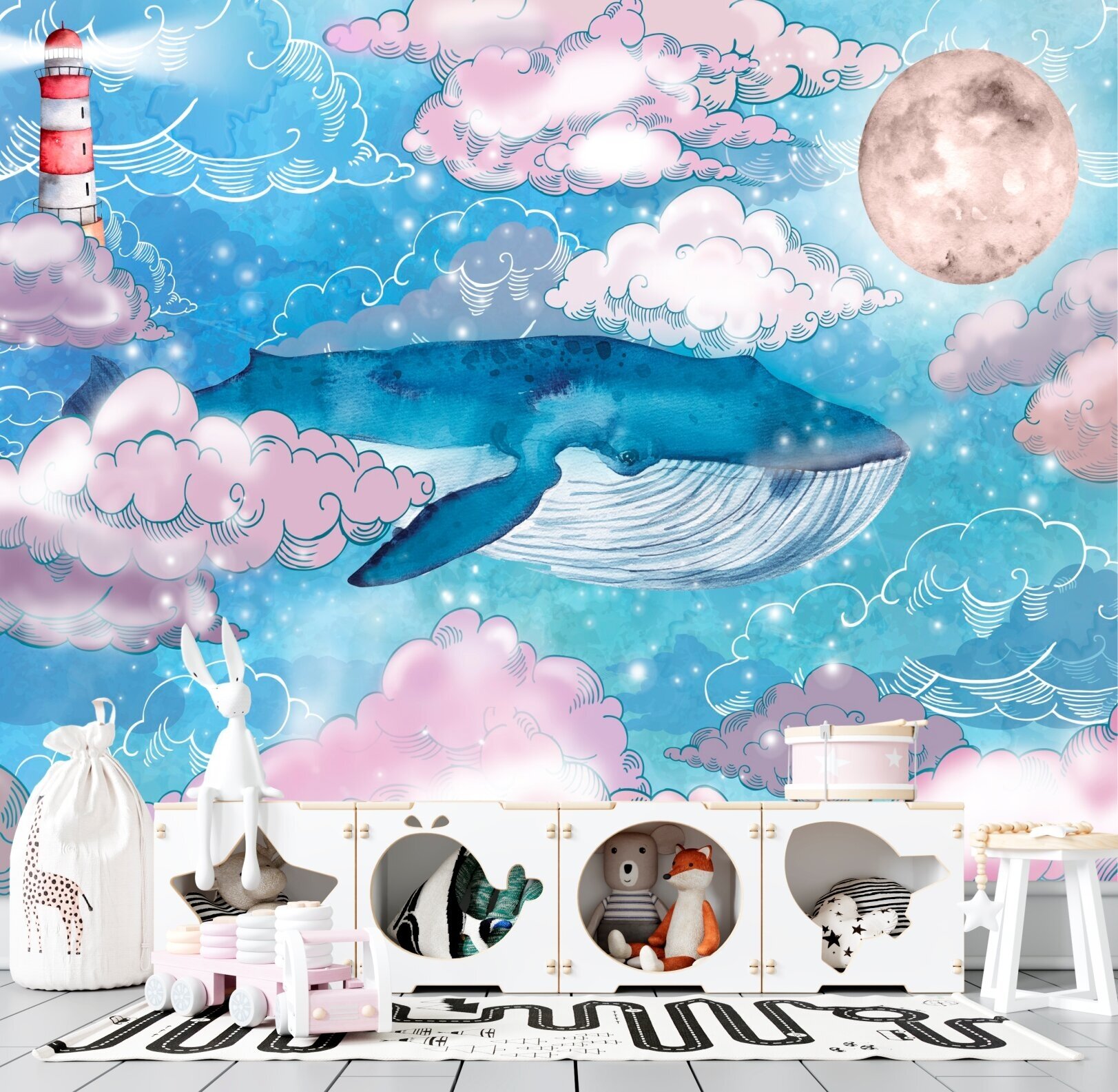 Детские фотообои "Кит в облаках" 300*260 см