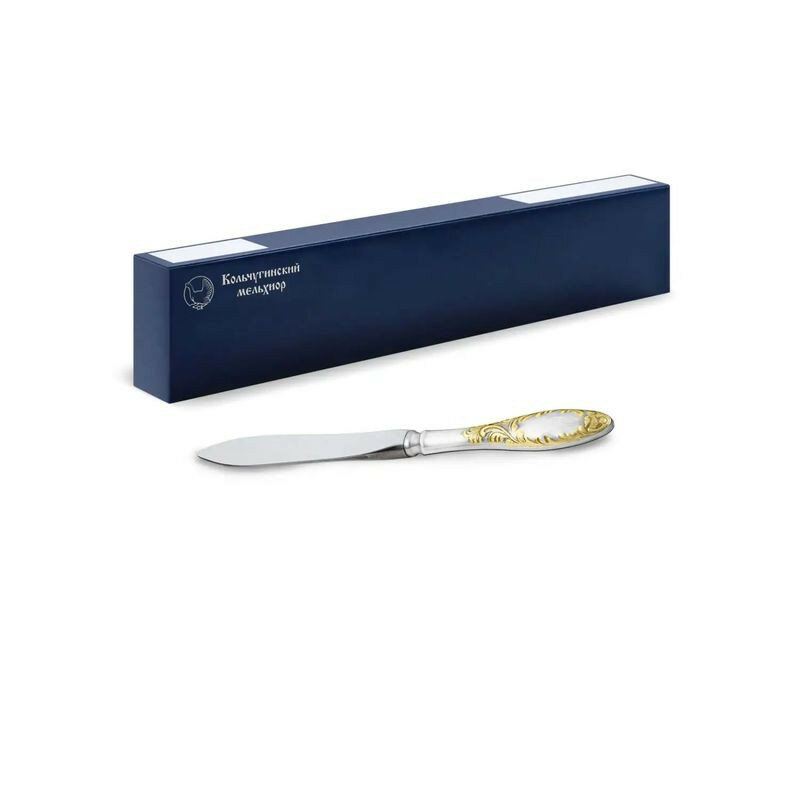 Кольчугинский мельхиор Нож для рыбы "Пламя" посеребренный с позолотой (С215408)