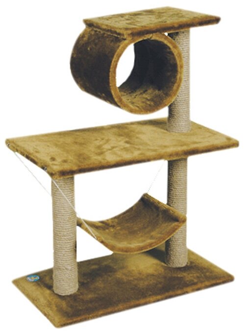 Комплекс для кошек двухэтажный с трубой и гамаком Зооник мех 70 х 40 х 90 см (1 шт)