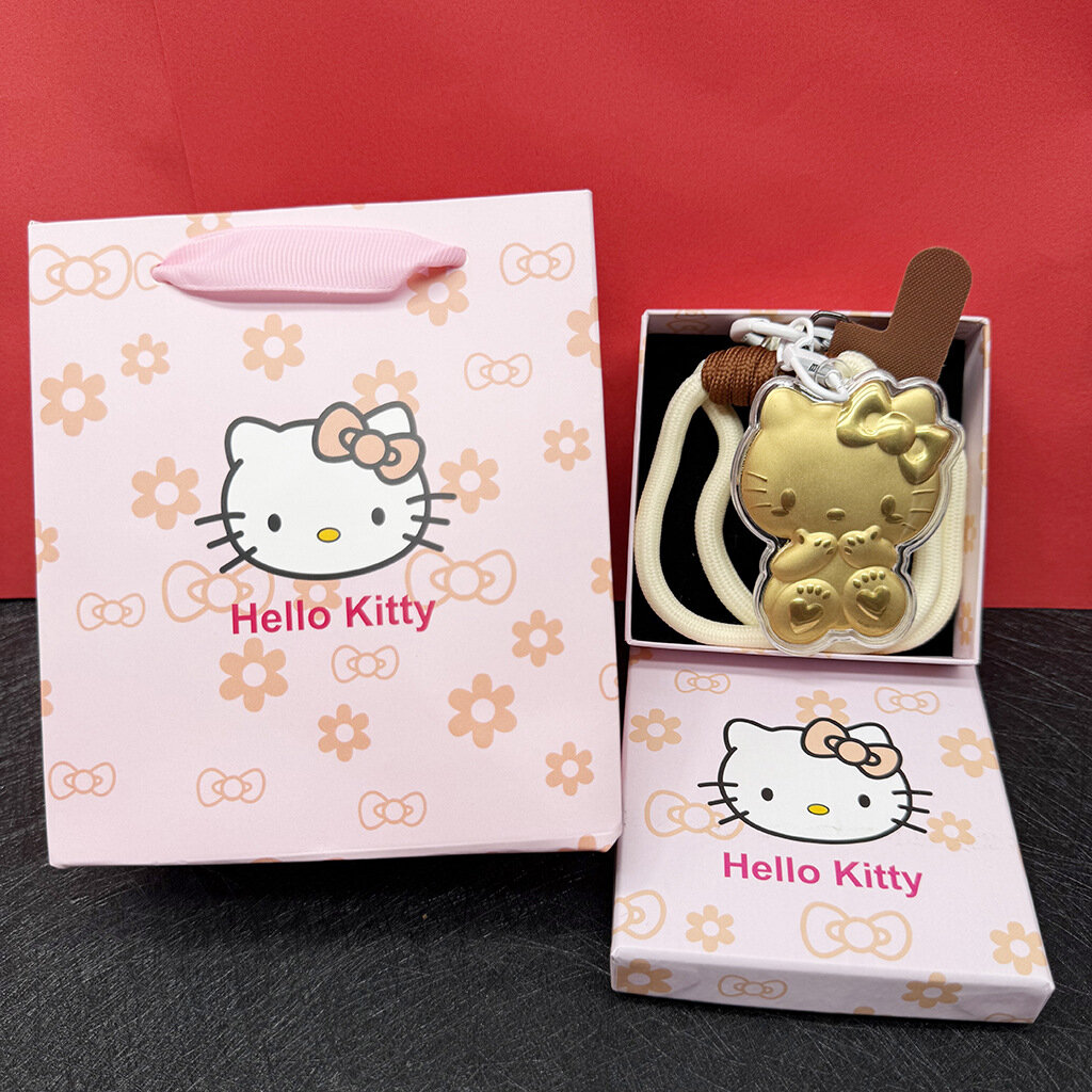 Брелок из золота 999 Kitty Cat, хаки коричневый шнурок, настоящее золото, подарочная коробка 1, браслет для телефона