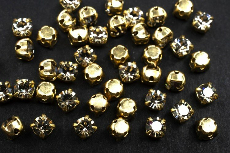 Шатоны Preciosa Maxima 4мм в оправе, цвет crystal DF Velvet/gold, 63-073, 10шт