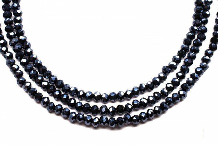 Бусина стеклянная Рондель 3,0х2,0мм, цвет черный, гальваническое покрытие, 501-068, 20шт