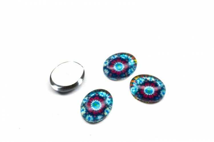 Кабошон стеклянный овальный с принтом Мозаика 10х8х4мм, цвет разноцветный, 2001-033, 4шт