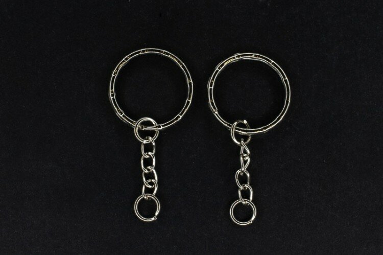 Кольцо для брелока с цепочкой 53х25х3мм, цвет серебро, хирургическая сталь, 17-031, 1шт