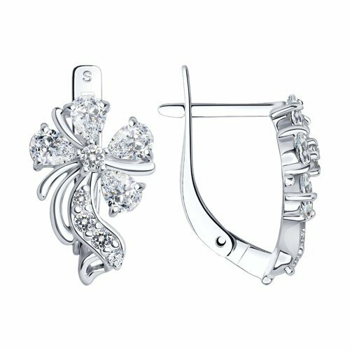 Серьги, серебро, 925 проба, родирование, фианит