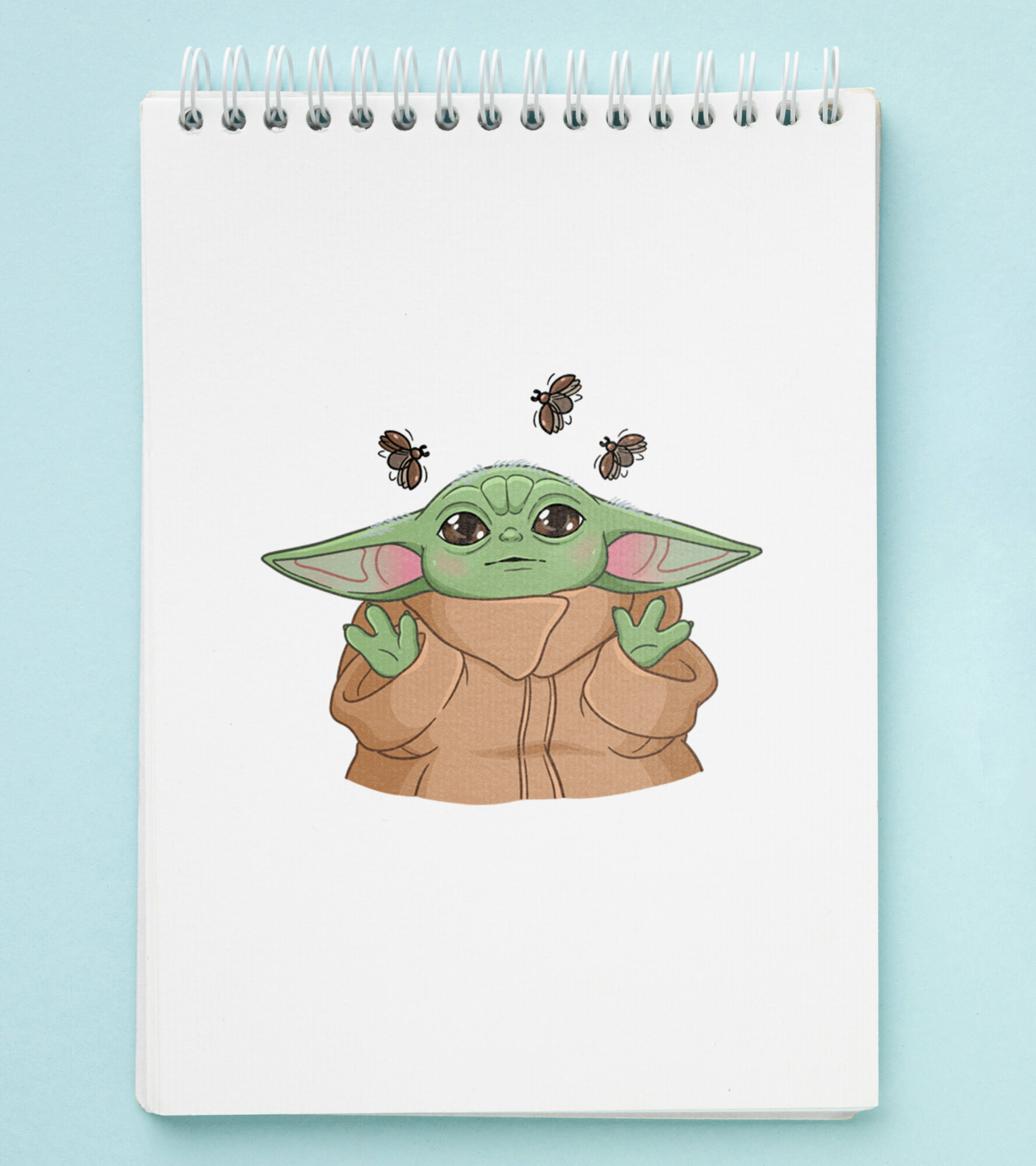 Блокнот, ежедневник с чистыми листами формата А5/15х21см, серии "STARWARS", принт арт "Грогу/Бэби Йода" для записей, рисования, эскизов.