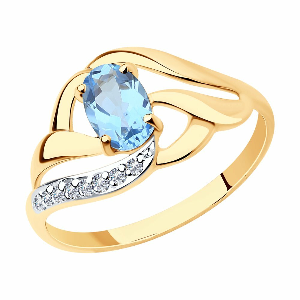 Кольцо, красное золото, 585 проба, топаз, фианит