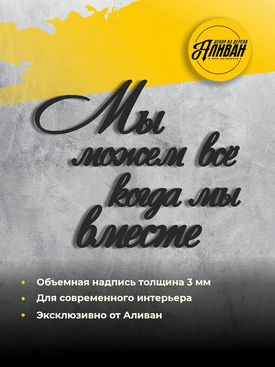 Настенный декор интерьерное панно из дерева "Мы можем всё" в черном цвете