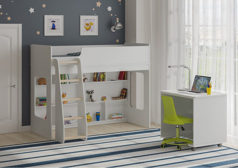 Кровать чердак Л-42.3.4 Белый Белый