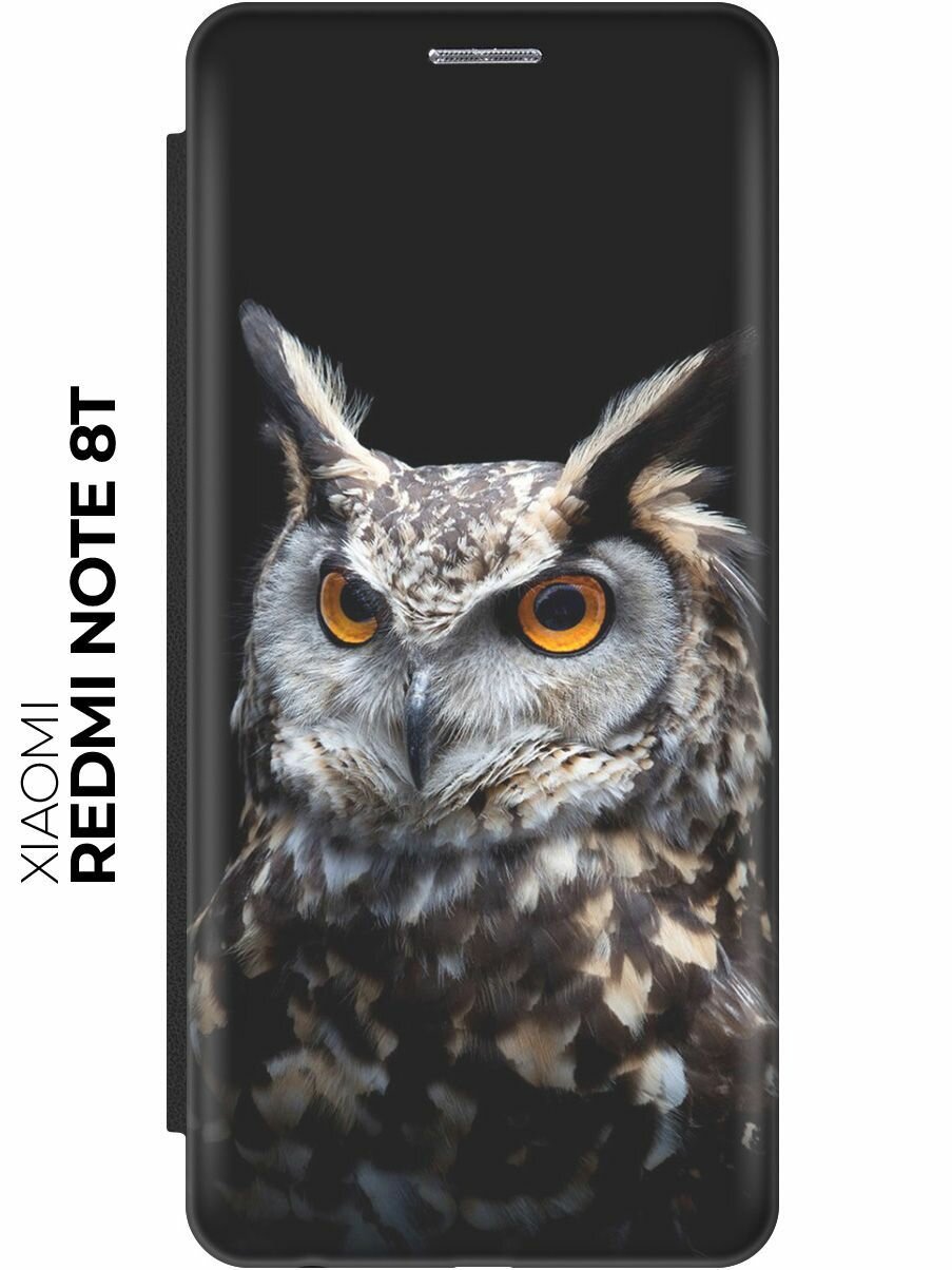 Чехол-книжка Сова на темном фоне на Xiaomi Redmi Note 8T / Сяоми Редми Ноут 8Т черный