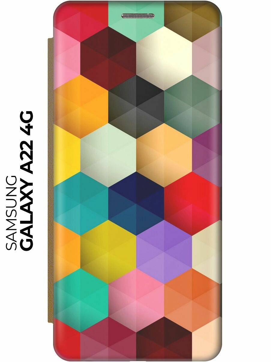 Чехол-книжка Разноцветный паттерн на Samsung Galaxy A22 / M32 / M22 / Самсунг А22 / М32 / М22 золотой