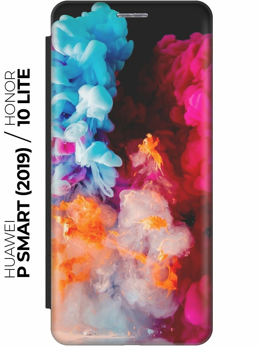 Чехол-книжка Разноцветный дым на Honor 10 Lite / Huawei P Smart (2019) / Хуавей П Смарт (2019) / Хонор 10 Лайт черный