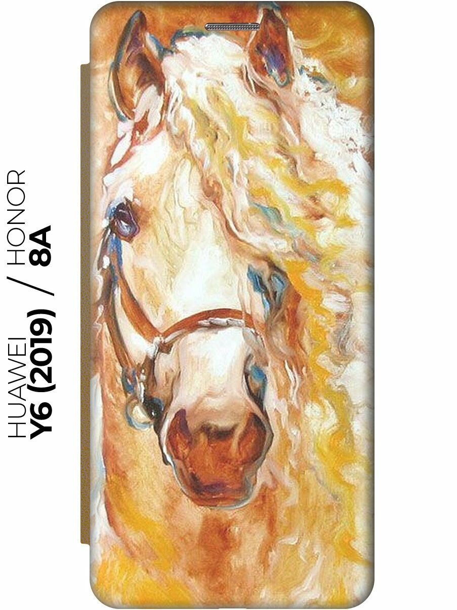 Чехол-книжка Золотистая грива на Honor 8A / 8A Pro / Huawei Y6 (2019) / Y6 Prime (2019) / Хонор 8а / 8а Про / Хуавей У6 2019 / У6 Прайм 2019 золотой