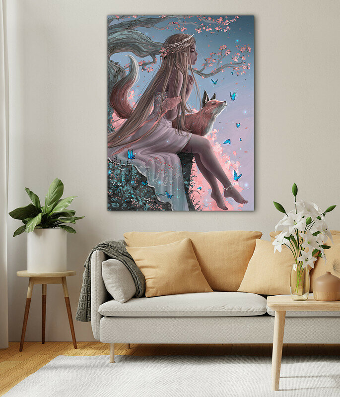 Интерьерная картина на холсте "Аниме - морозная весна" размер 45x60 см