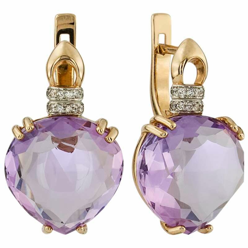 Серьги, красное золото, 585 проба, аметист