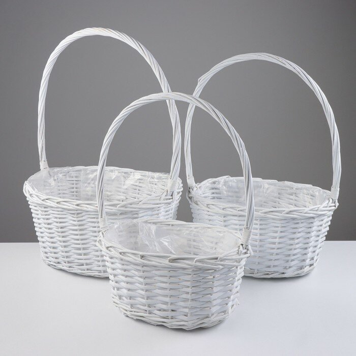 Набор корзин, 3 шт, 40×31×19/52 см, 33×25×17/47 см, 29×22×15/42 см, ива 4157386