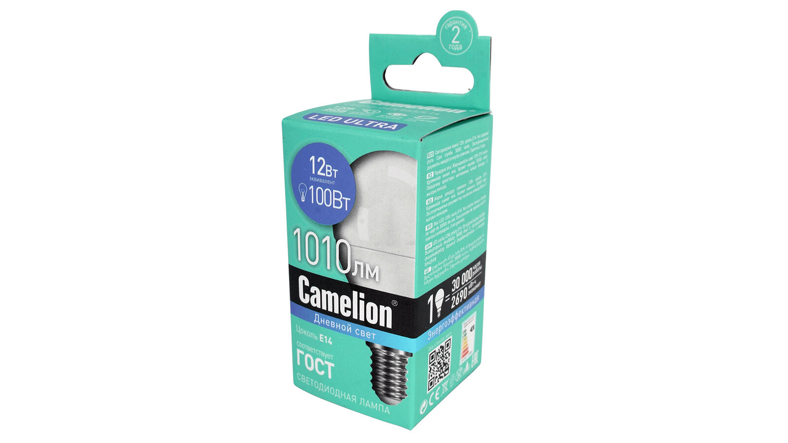 Лампа светодиодная E14 G45 12W холодный CAMELION 1/10/100