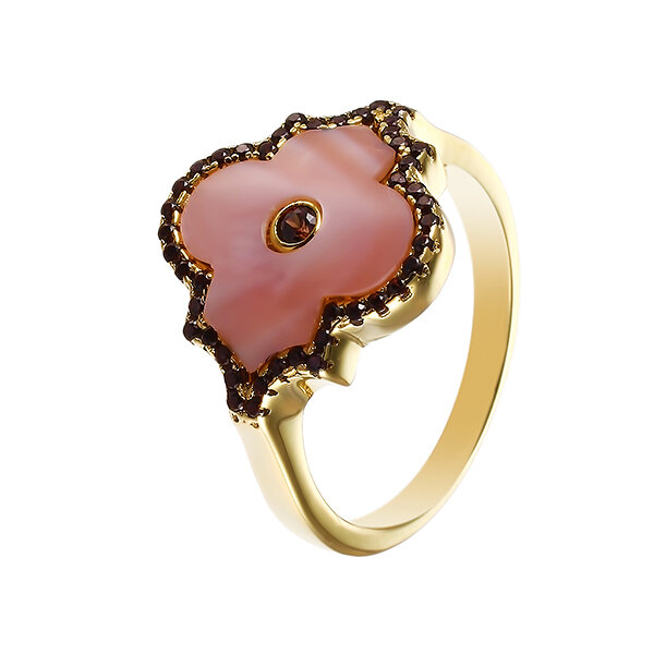 Кольцо, серебро, 925 проба, фианит, перламутр