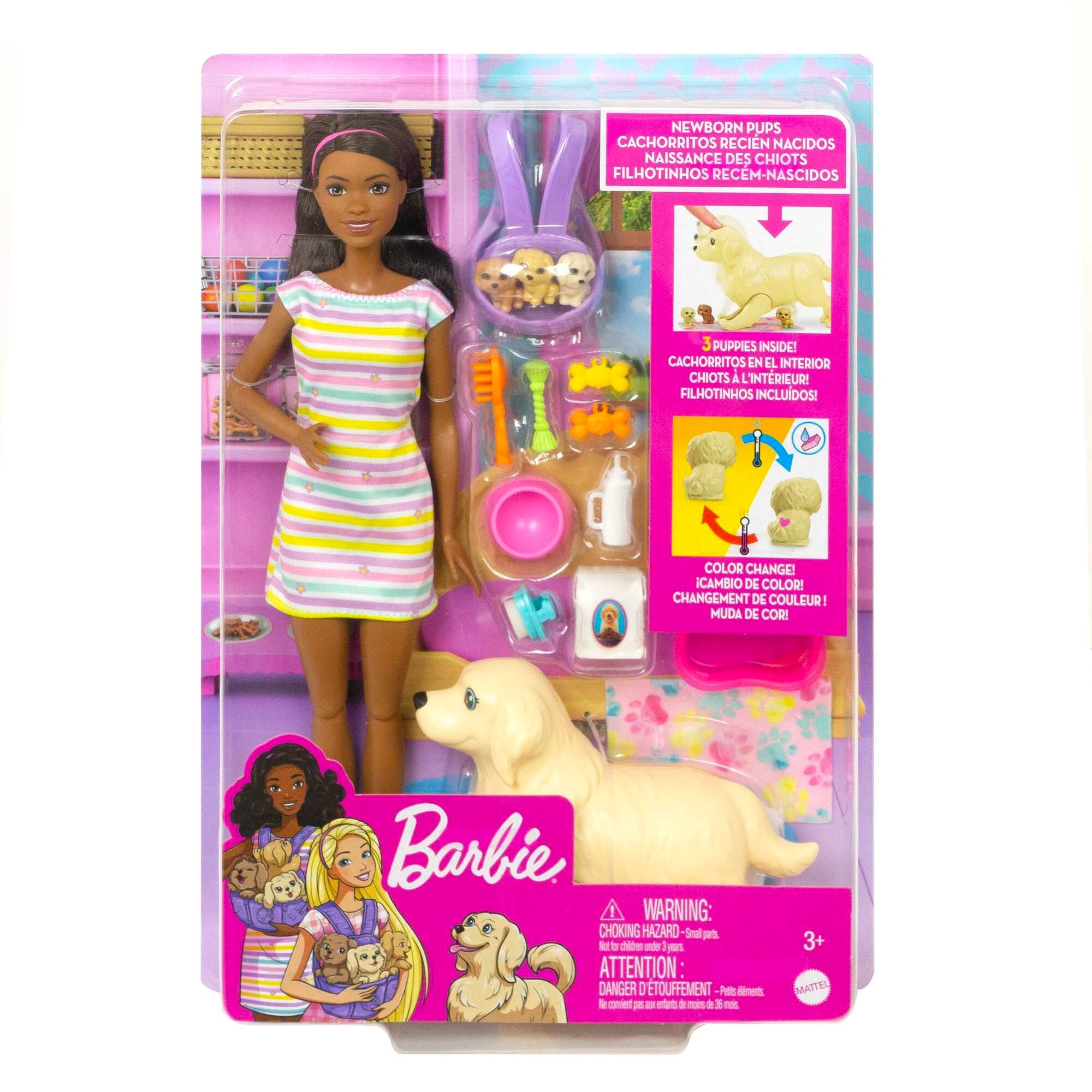 Кукла Barbie с куклой-брюнеткой, мамой-собакой, 3 щенками и детскими игрушками HCK76