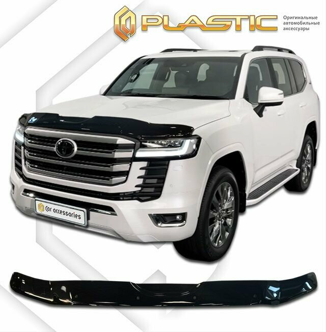 Дефлектор капота для Toyota Land Cruiser 300 2021 н. в. Черный глянцевый СА Пластик