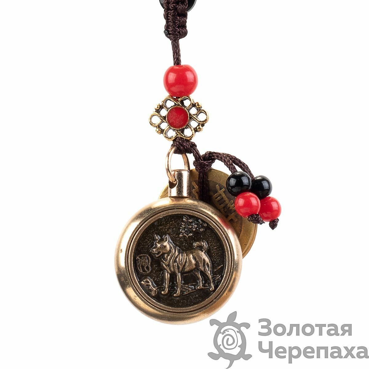 Брелок "Собака с монетами", Фэн-Шуй, (Китайский календарь) бронза