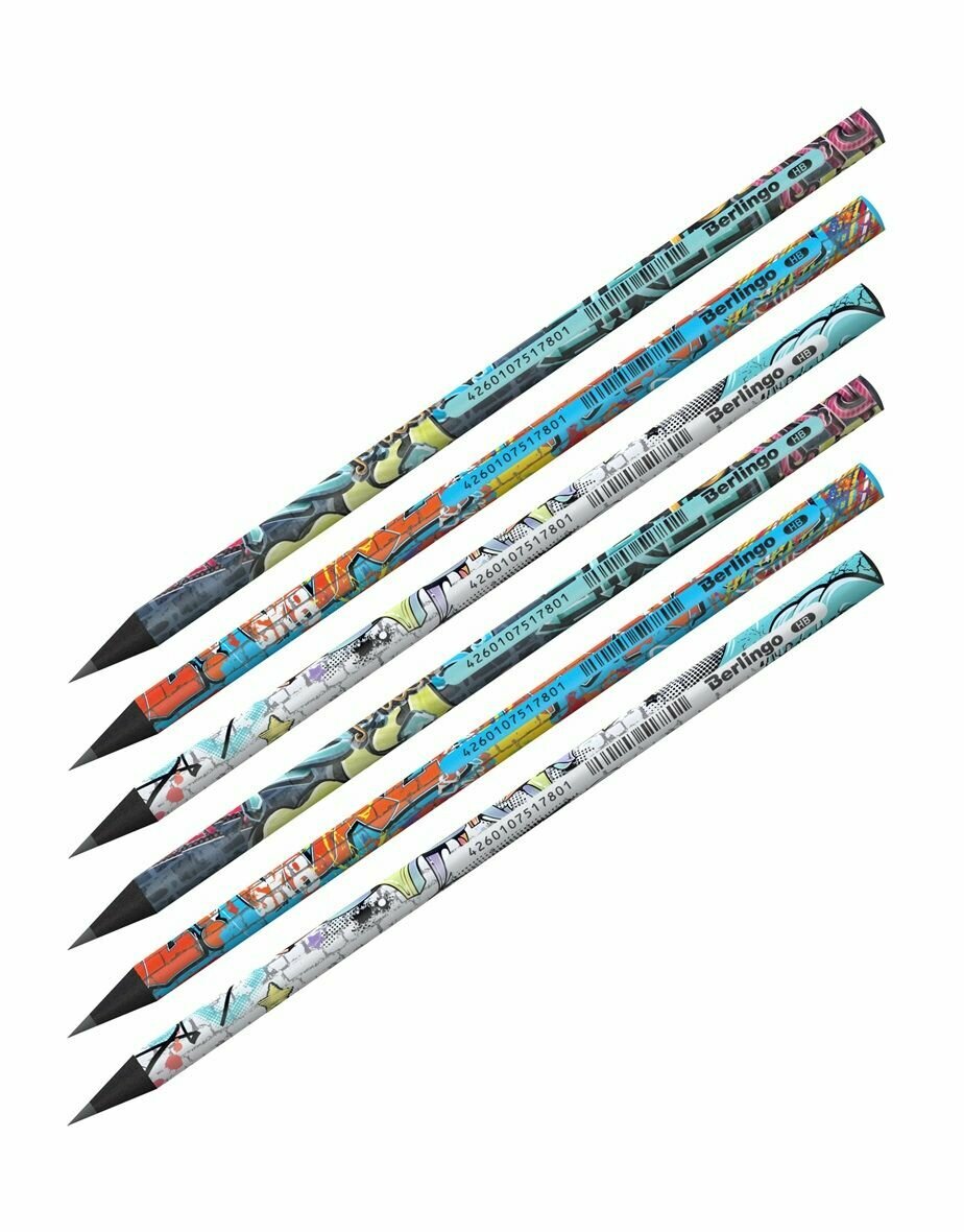 Набор из 6 шт. - Карандаш ч/г Berlingo "Street Art" HB, круглый, черное дерево, заточен
