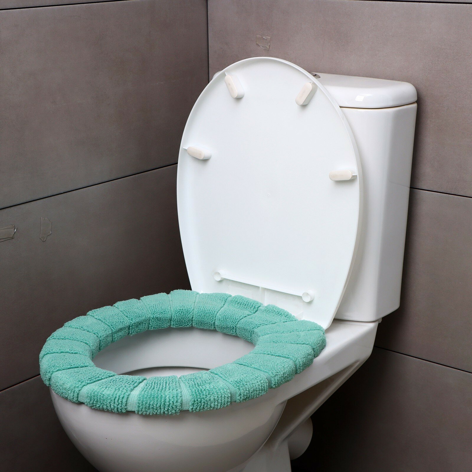 Чехол мягкий накладка на крышку и сиденье унитаза, зелёный, текстильный