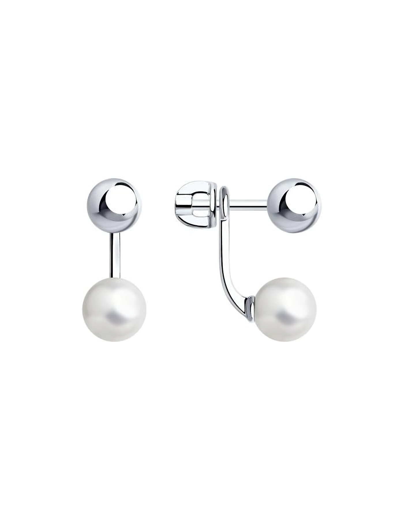 Серьги пусеты, серебро, 925 проба, родирование, жемчуг