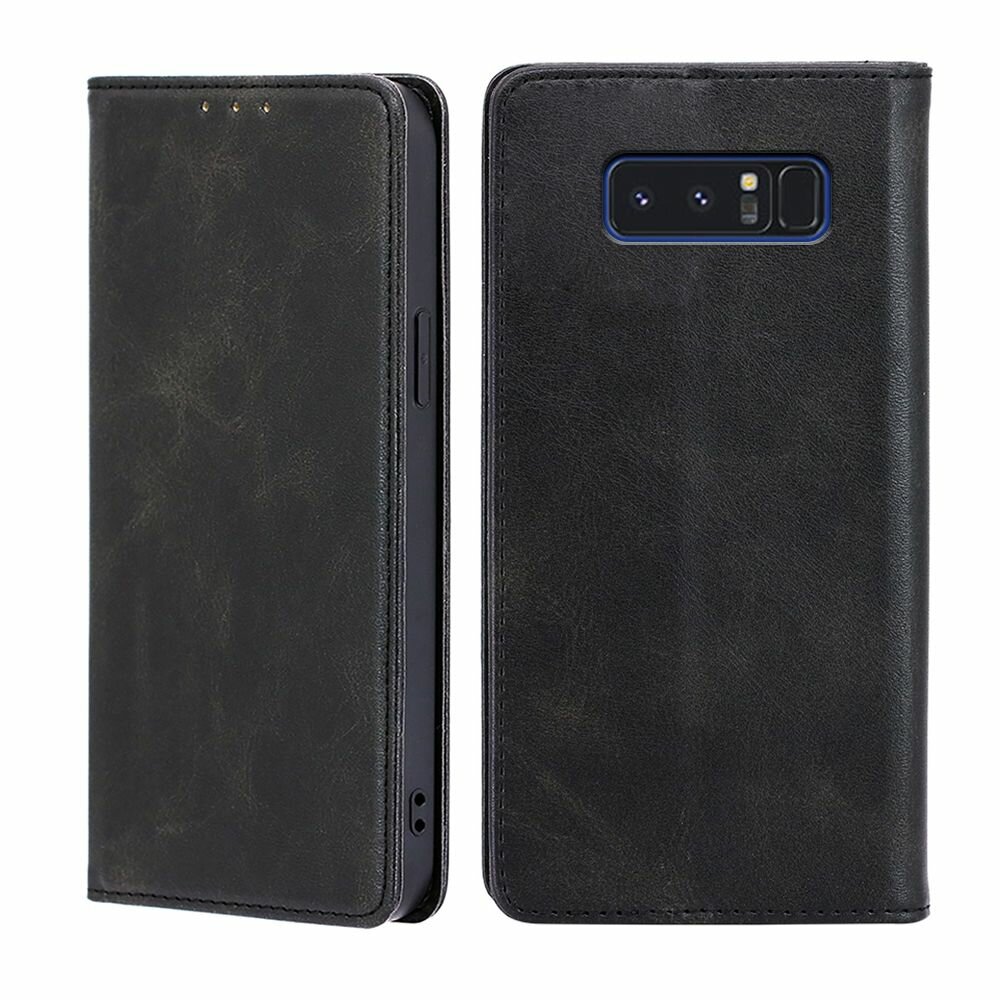 Чехол-книжка MyPads для Samsung Galaxy Note 8 / Самсунг Ноте 8, Телячья кожа, закрывающаяся на магнит, черный