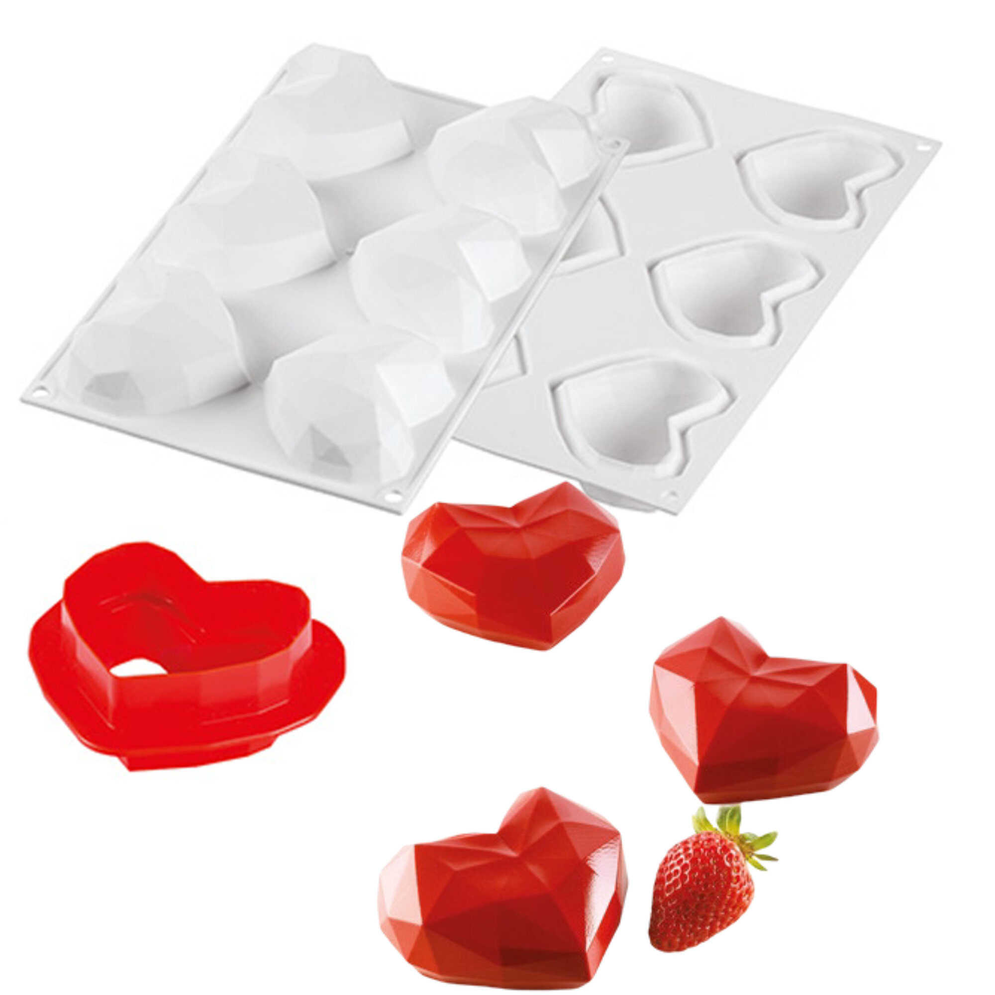 Набор форм сердце оригами для муссовых десертов и пирожных ORIG110 Silikomart / для выпечки и запекания в духовке / Кулинарная формочка для кондитеров Силикомарт / Молд силиконовый с вырубкой / Силиконовый коврик для выпечки